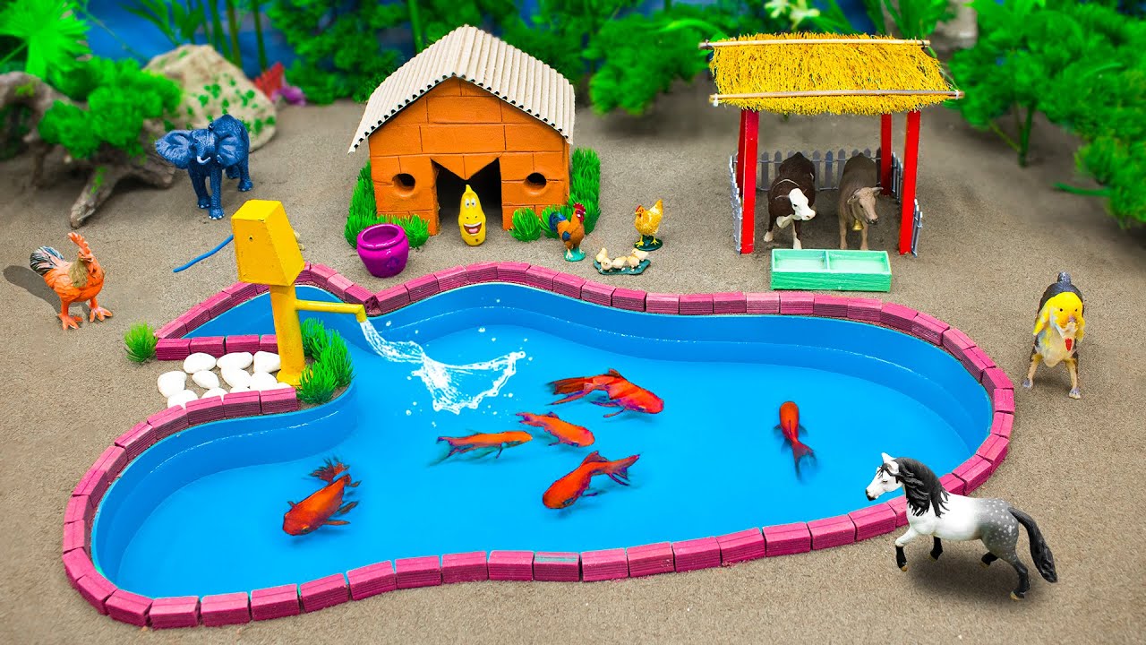 DIY mini farm model with goldfish aquarium | cowshed - animals barn ...