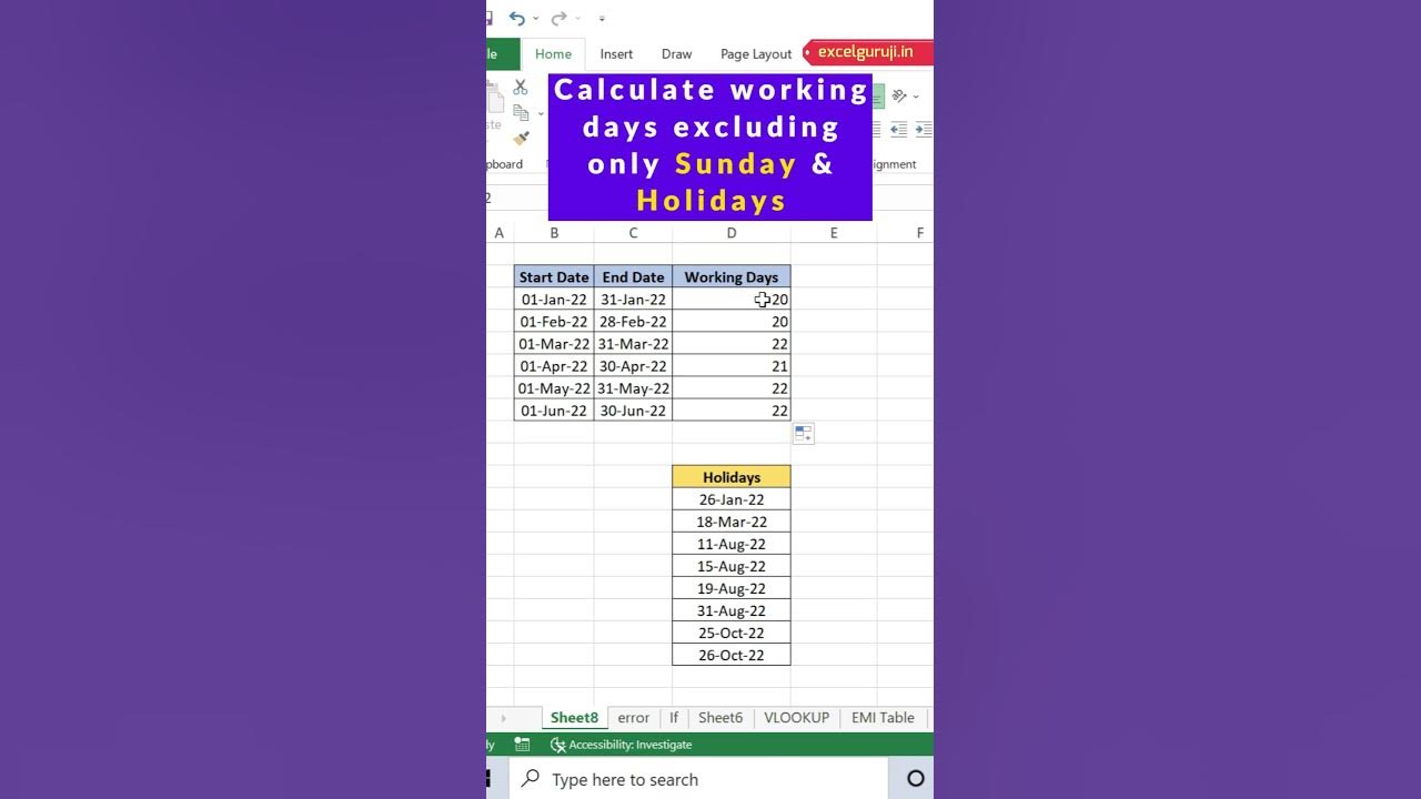 Calcuate Working Days In Excel shorts YouTube calcuate-working-days-in-excel-shorts-youtube