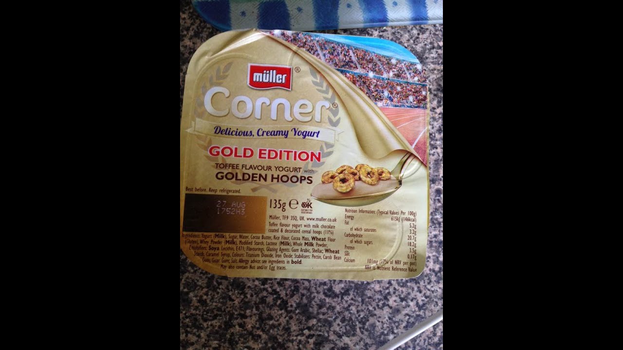 Muller corner Gold Edition toffee flavour golden hoops - YouTube