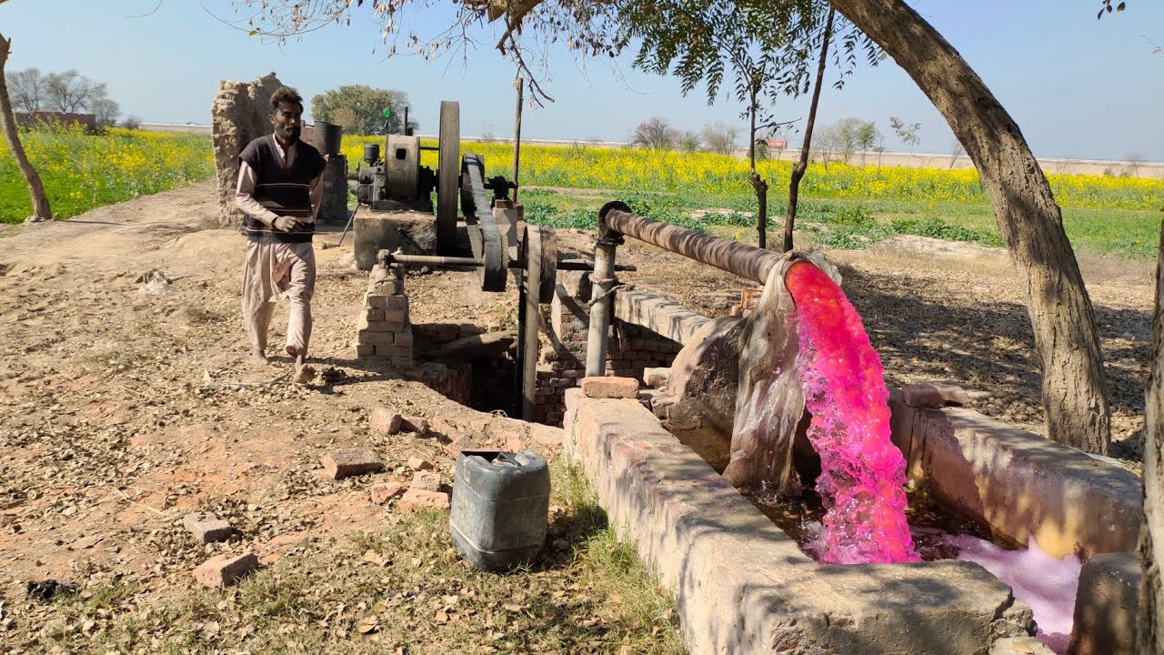 Old black diesel engine on floor machine working|| old black diesel ...