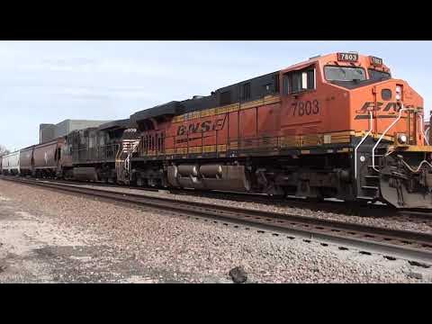 BNSF #7803 Leads WB Grain Train with NS DPU. Olathe, KS 2/18/23 - YouTube