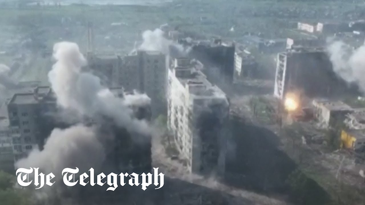 Bakhmut aerial footage: Residential buildings showered with intense ...