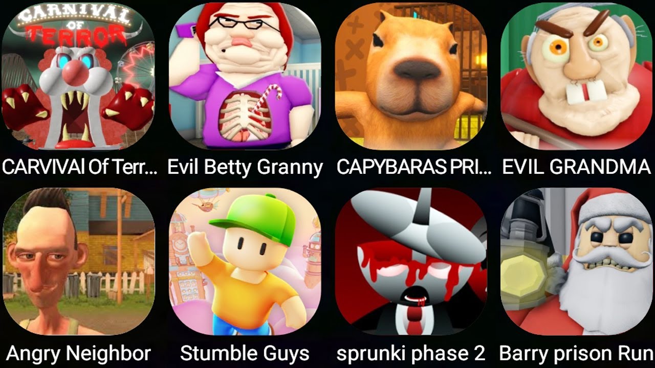 GRUMPY GRAN,EVIL GRANDMA,CARVIVAL OF TERROR,BARRY PRISON RUN,SPRUNKI ...
