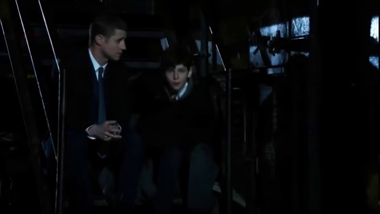 Gotham 1x01 opening scene title card Jim Gordon meets Alfred Pennyworth ...