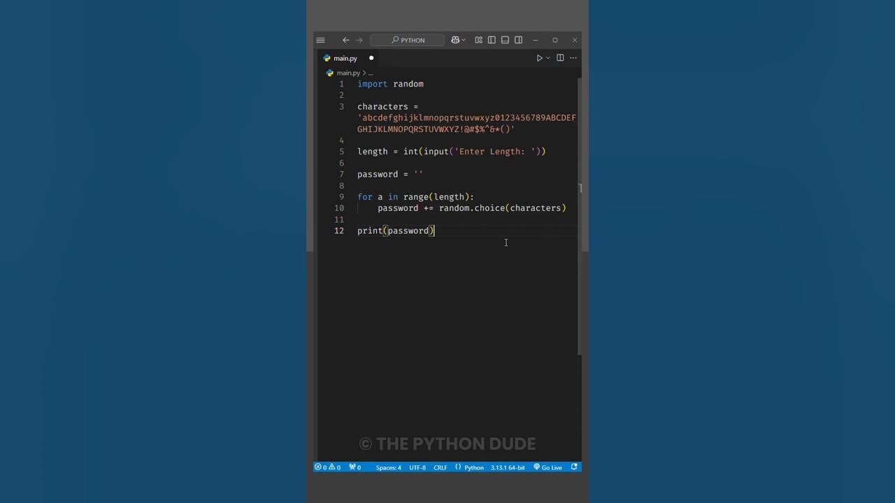 Password Generator with Python! #coding #learnpython - YouTube