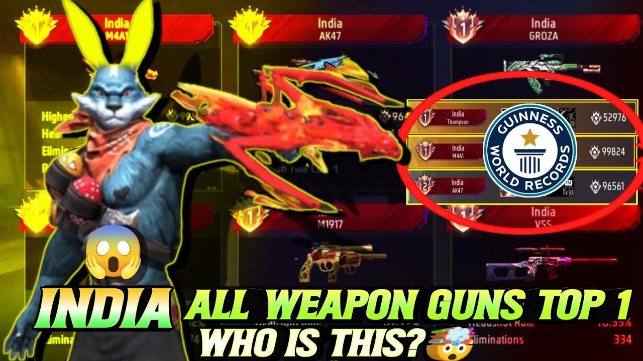 India top 1 all weapons guns 😱 | free fire top 1 player | India region ...