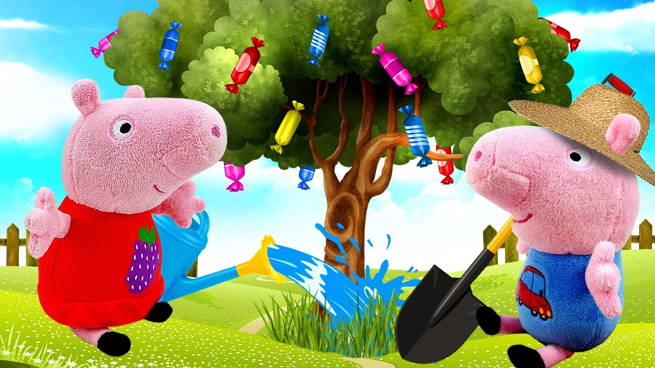 Peppa y George encuentran unas semillas mágicas. Juguetes peluches ...