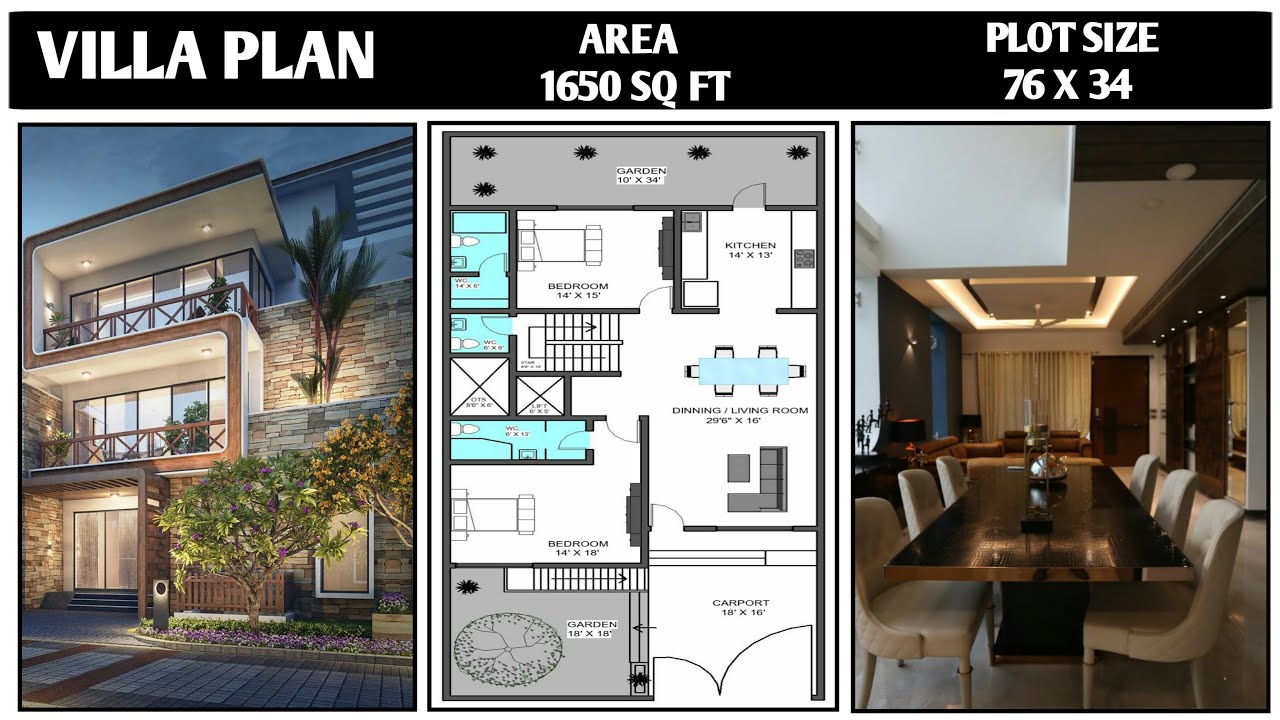 1600 Sq ft House Plan, Interior Plan, 3D Elevation Plan || 1600 Sqft ...