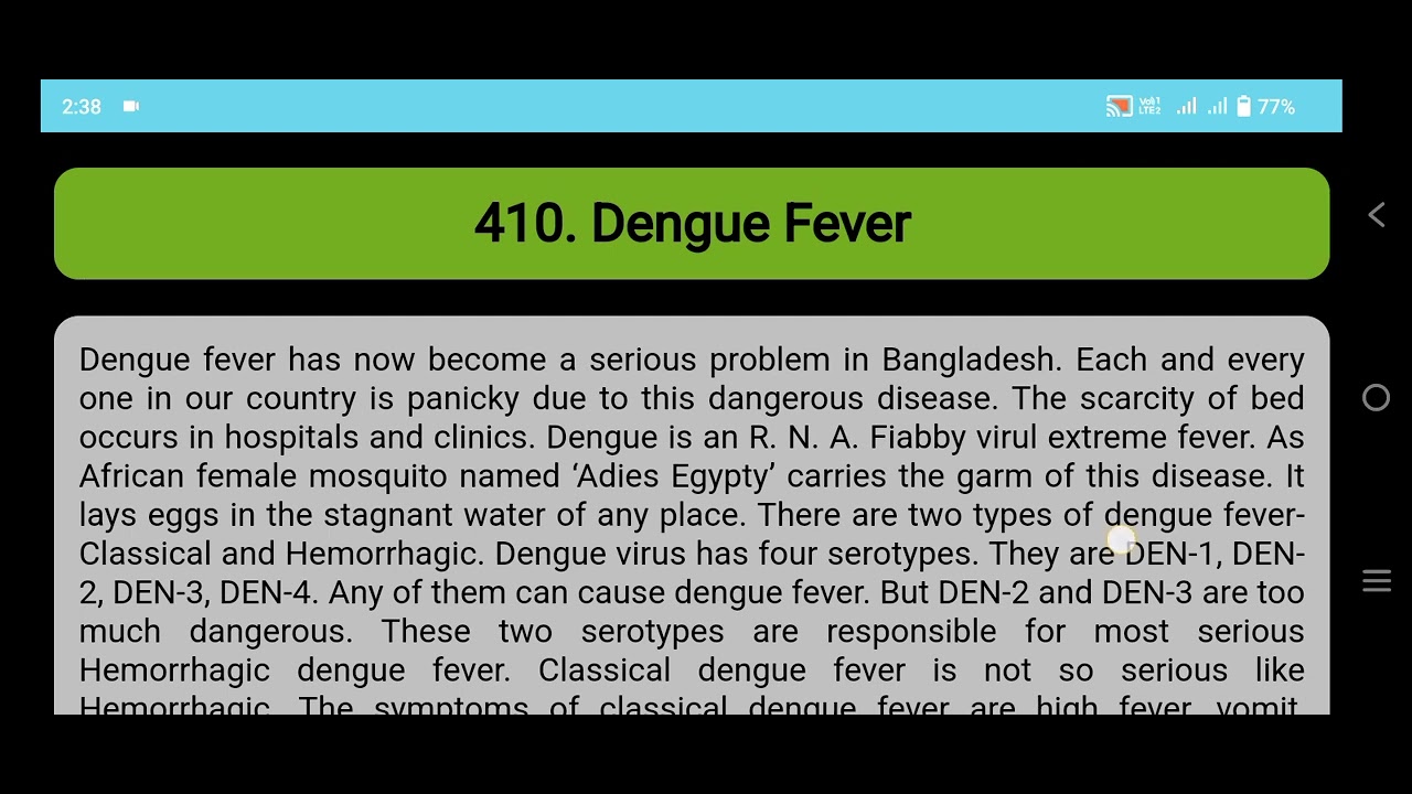 Paragraph On Dengue Fever || Paragraph Writing - YouTube