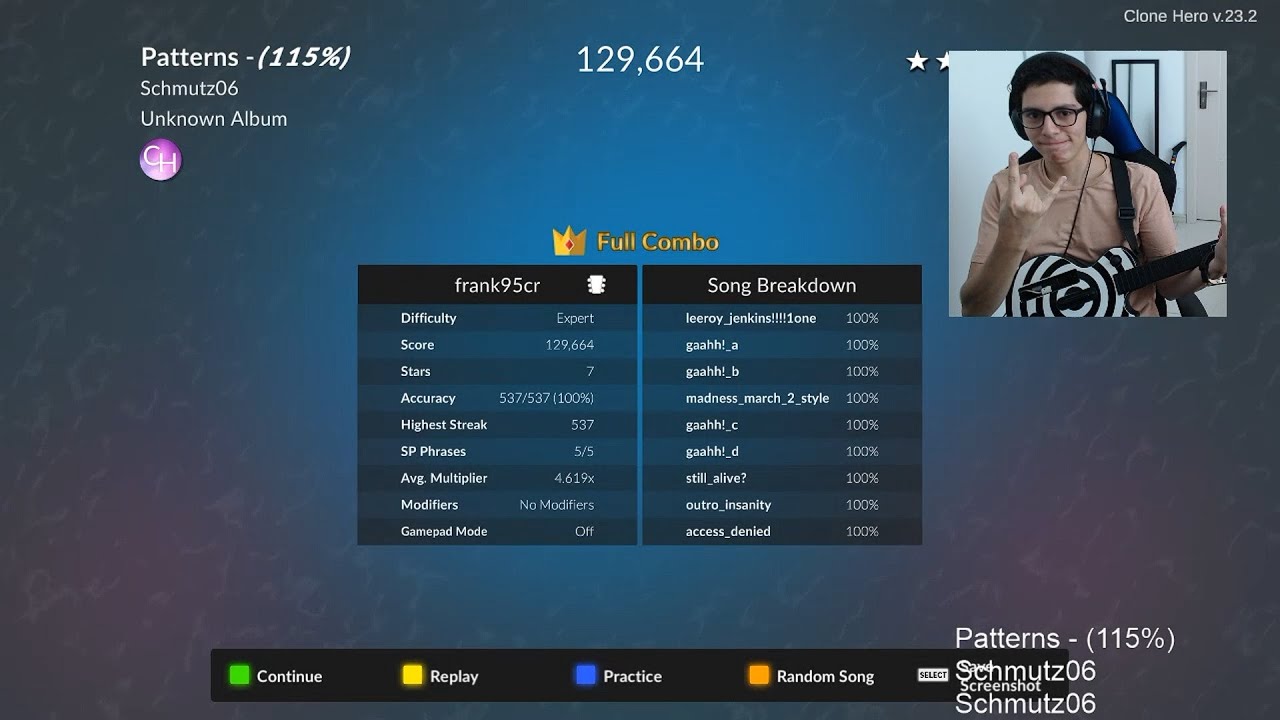 Clone Hero "Patterns -" 115% Speed FC - YouTube