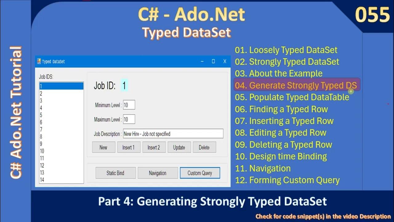 Typed Data Objects | Part 4 - Generate Typed DataSet | Ado Net Tutorial #055 - YouTube