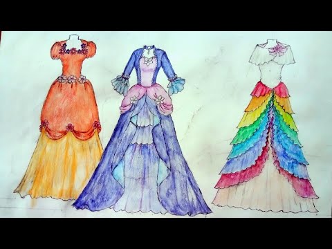 Fashion Illustration Drawing PRINCESS GOWNS. Cara Menggambar Gaun ...
