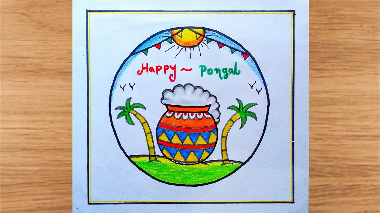 Pongal Festival Drawing|| Pongal Pot Drawing|| How to Draw Pongal Pot ...