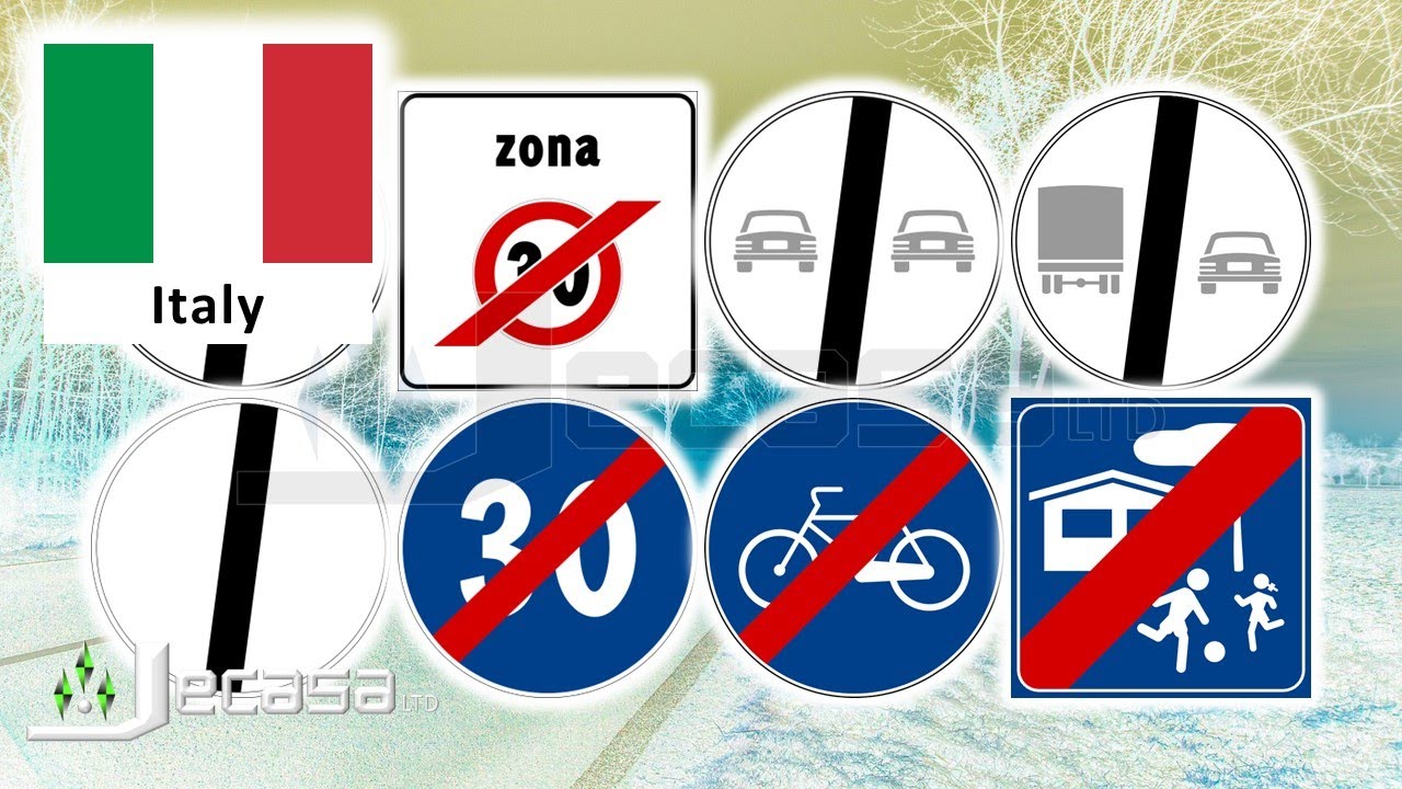 De-Restriction Traffic-Road Signs in Italy, Rome, Milan, Naples, Turin ...