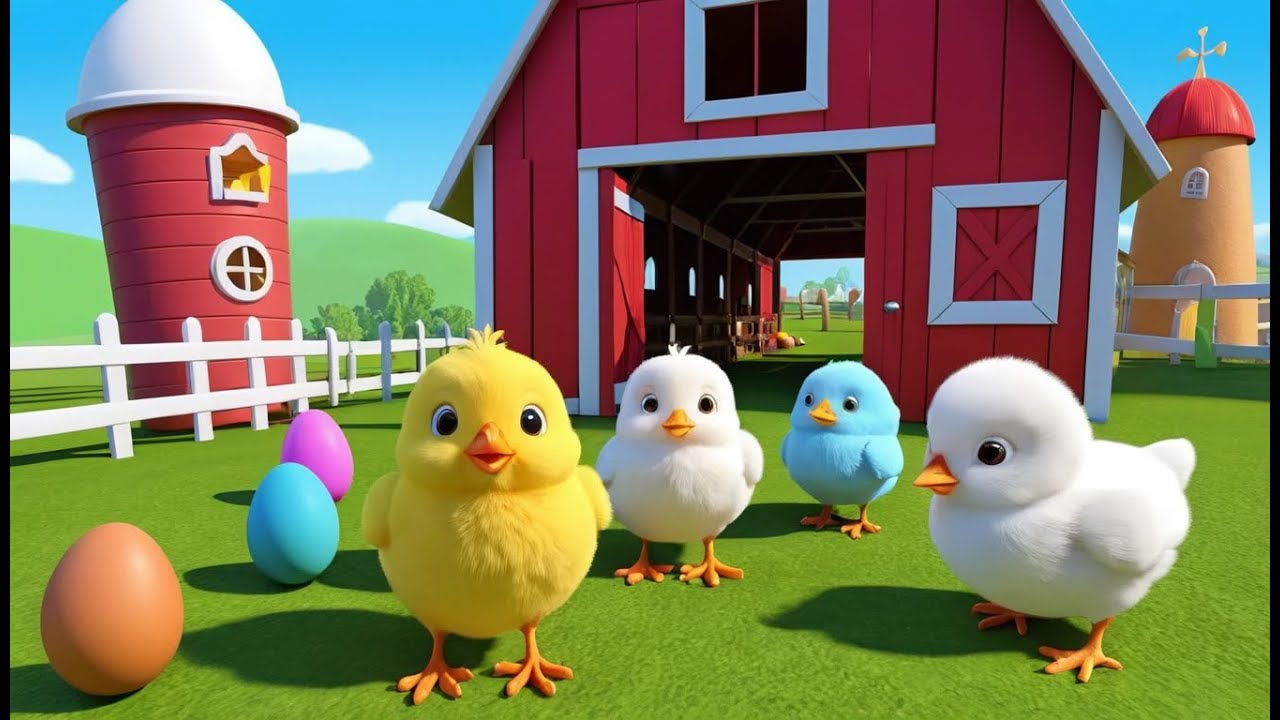 Three Little Chicks on the Barn Eggs 🐣🥚 | 3D Animated Nursery Rhyme for ...
