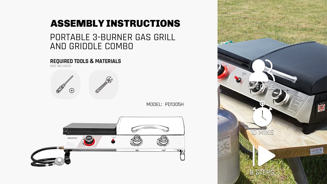 Royal Gourmet® PD1305H PORTABLE 3-BURNER GAS GRILL AND GRIDDLE COMBO ...