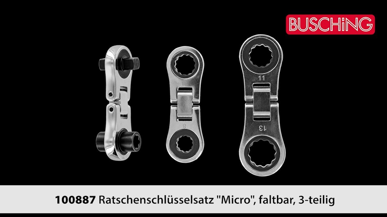 BUSCHiNG [Art.-Nr.: 100887] Ratschenschlüsselsatz "Micro", faltbar, 3 ...