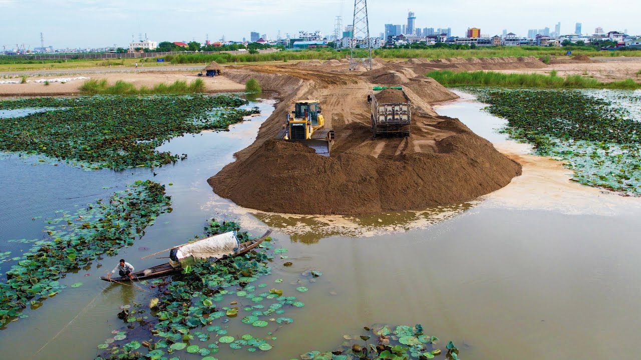 Ep4- Wonderful Construction On The Water Building Road Using Sand and ...