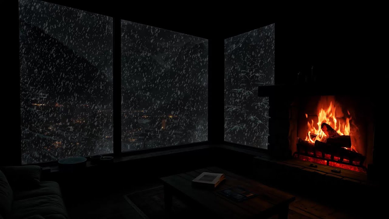 Cozy Winter Night Ambience ️ Fireplace & Snowfall Sounds for Deep Sleep ...
