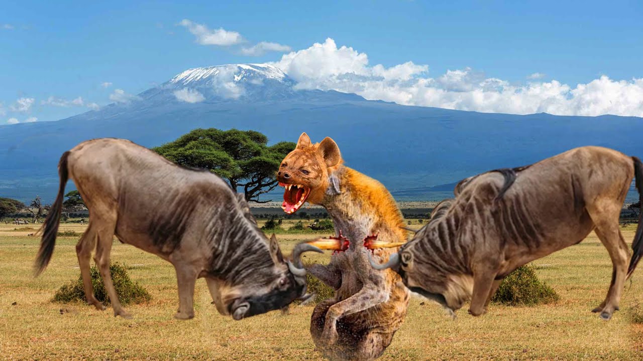 Angry Wildebeest Kills Hyenas To Avenge Her Calf - Wild Animals Attack ...