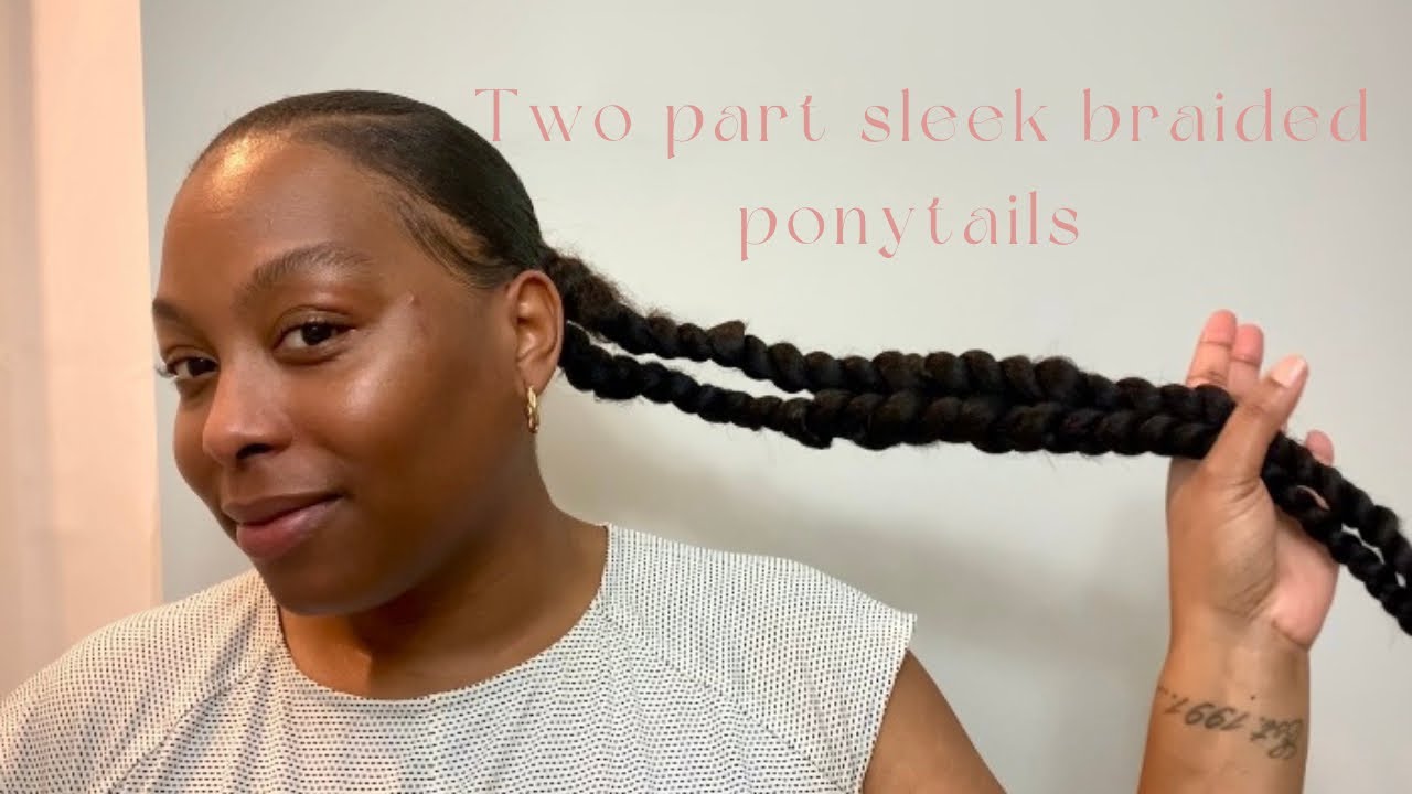 V-part sleek ponytail with two braids - YouTube