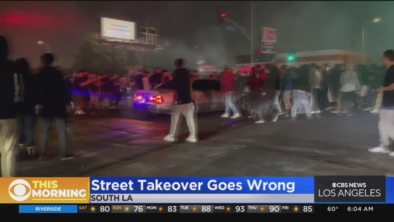 Street takeover goes wrong when vehicle strikes onlookers - YouTube