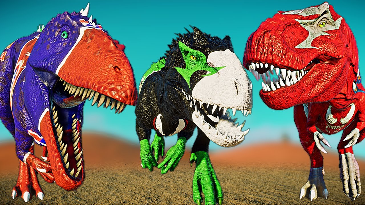 BIG BATTLE! Carnage Indominus Rex Vs Venom T-REXES & HULK Baryonyx ...