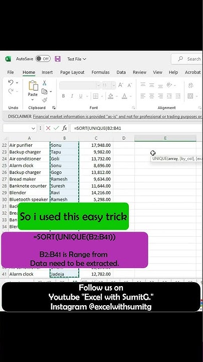 Extract Unique Values (Excel Tips) - YouTube