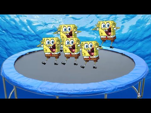 Five Little Spongebob Squarepants Jumping on The Trampoline Nursery ...