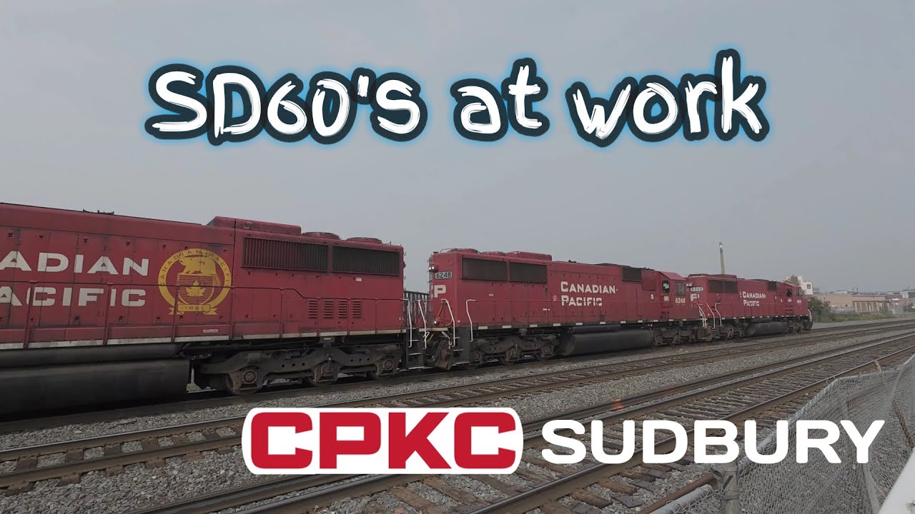 A trio of SD60's head west out of Sudbury on a local job - CPKC Cartier Subdivision. Aug 15 ...