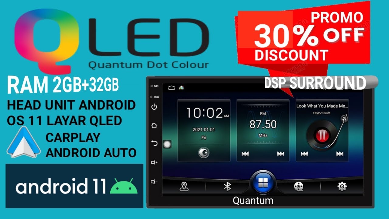 Head Unit Double Din Android 10 inch, Carplay, Android Auto, Layar Qled ...