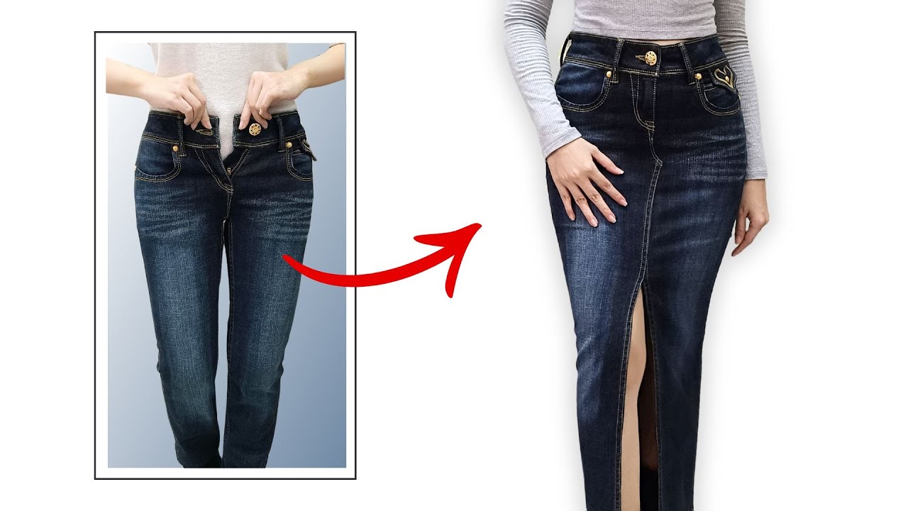 How to transform old jeans into a maxi skirt | DIY recycling jeans ♻️ ...