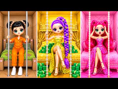 Escape from CARDBOARD vs GOLD vs FLUFFY Prison Challenge ✨ Easy Crafts Ideas | Dollhouse Mini World