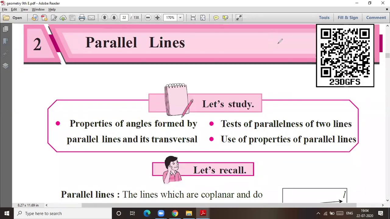 Parallel Lines # Practice set 2.1 # Std. 9 # part 1 # lecture video ...
