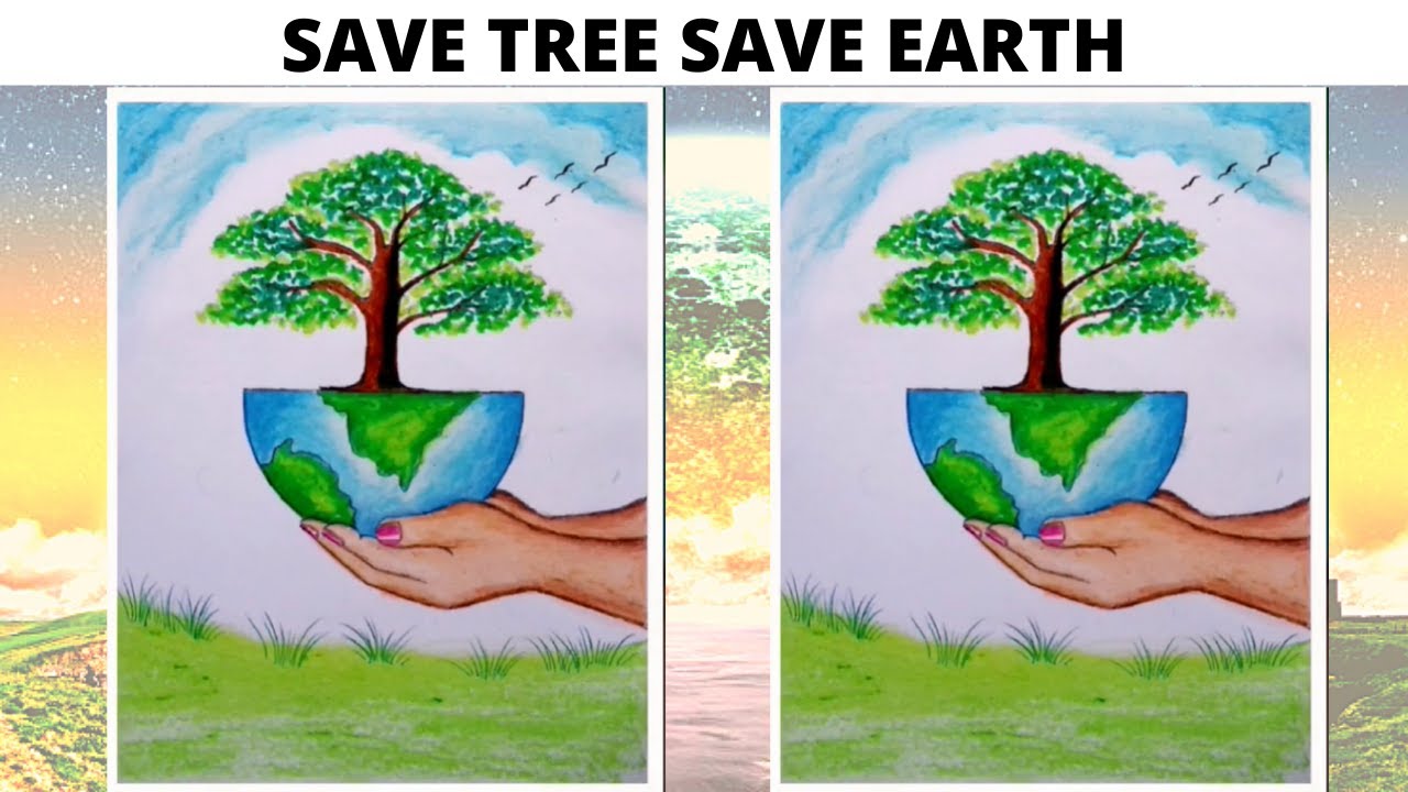 kids drawing Save Tree Save Earth for school project by lofi drawing ...