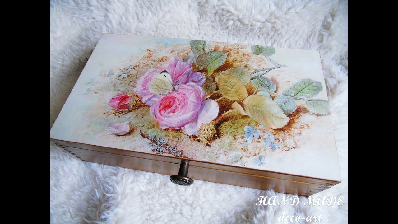 decoupage vintage box - decoupage tea box - herbaciarka decoupage - tutorial - DIY - YouTube