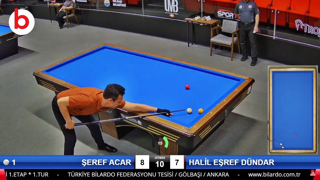 HALİL EŞREF DÜNDAR vs ŞEREF ACAR TÜRKİYE 3 Cushion Billiards Championship -A- 2024 ANKARA - YouTube