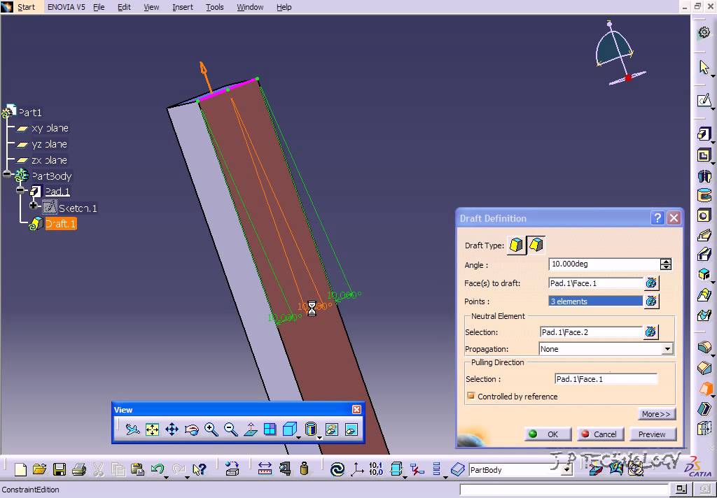 Catia V5 study step by step 65-Variable Angle Draft.avi - YouTube