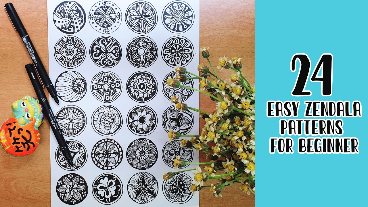 24 Easy Zendala Patterns for Beginners || 24 Easy zentangle Patterns ...
