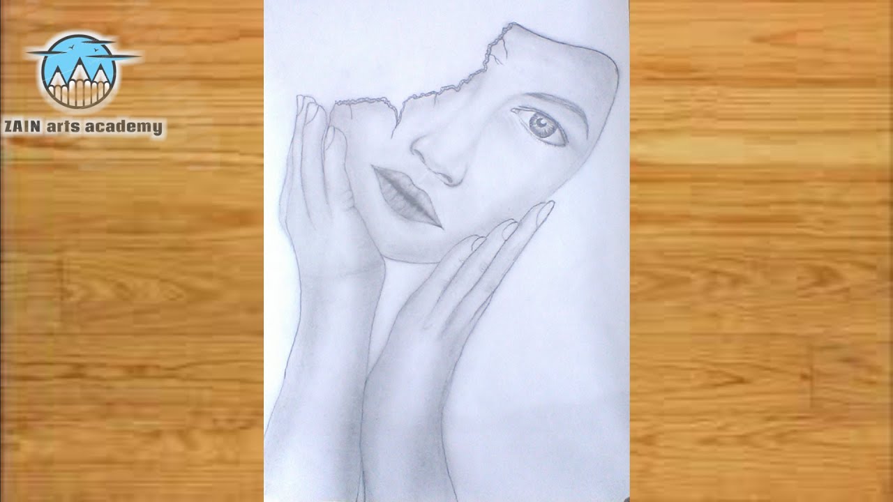 Draw a hands holding broken face |drawing for beginner's |step by step ...