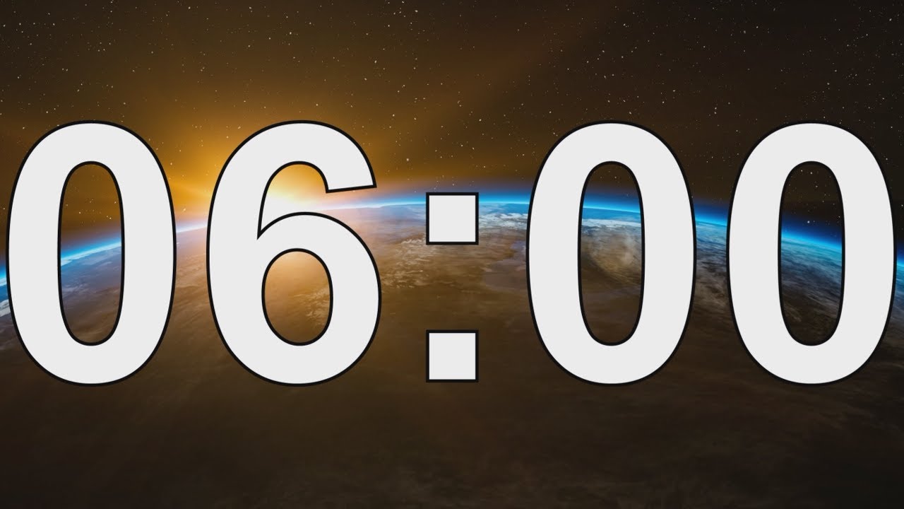 6 minute timer with background music. Background with blue earth aurora ...