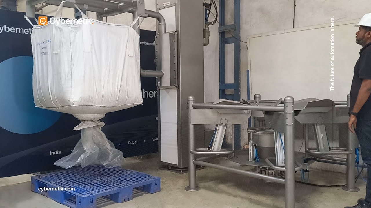 Big Bag Unloading With Column Lift | Cybernetik Product Catalogue - YouTube