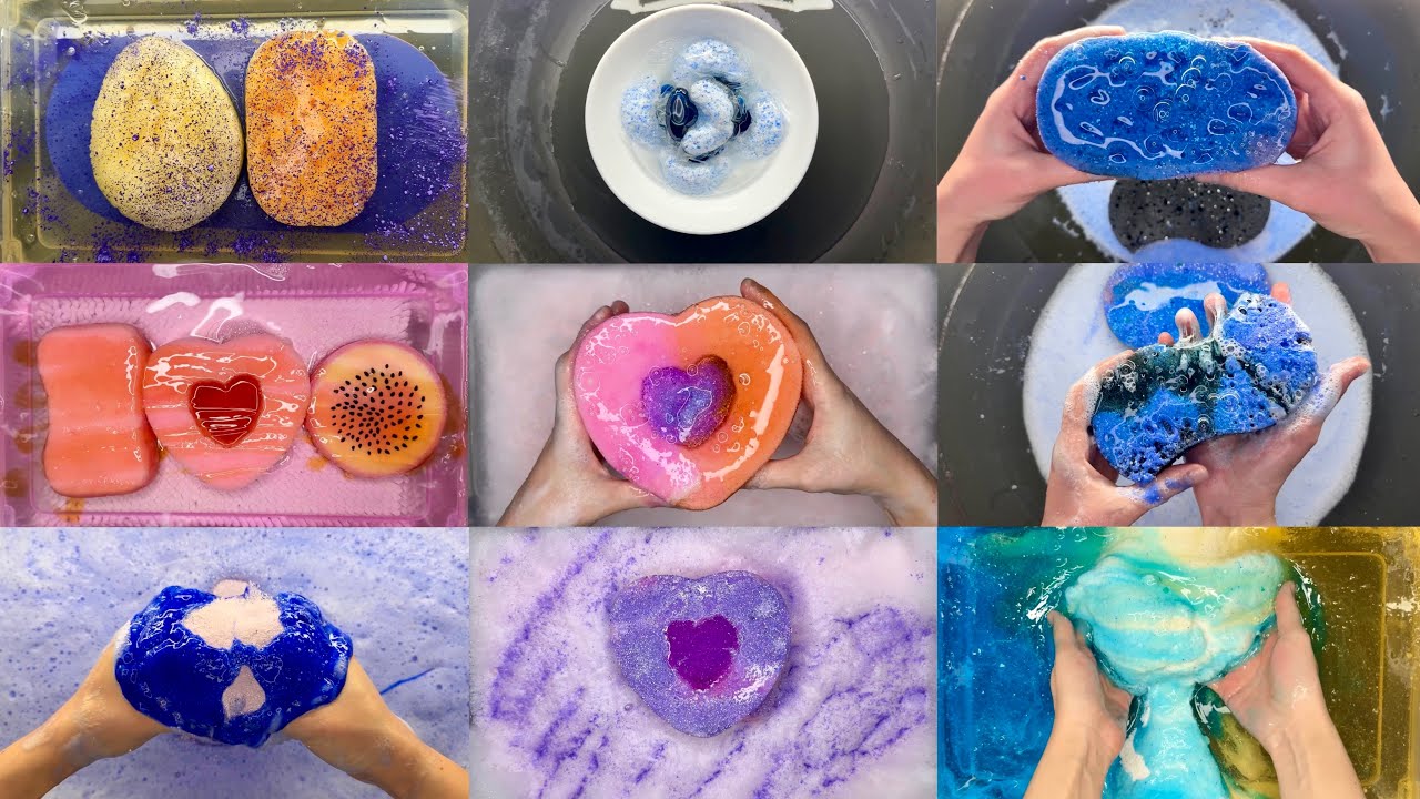 Squeezing sponge 🧽 Powder, liquid detergent 🧺 Sudsy overload • ASMR ...