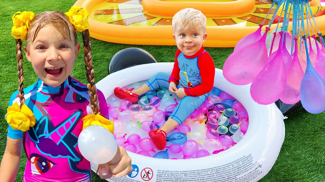 Diana and Roma Water Balloons PlayDate with Baby Oliver - YouTube