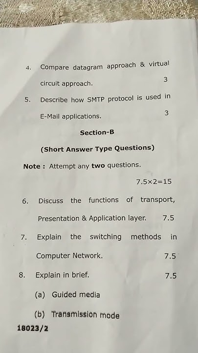 #ccsu BCA(3rd yr) 5th sem question paper 2024 Computer Network (503 ...