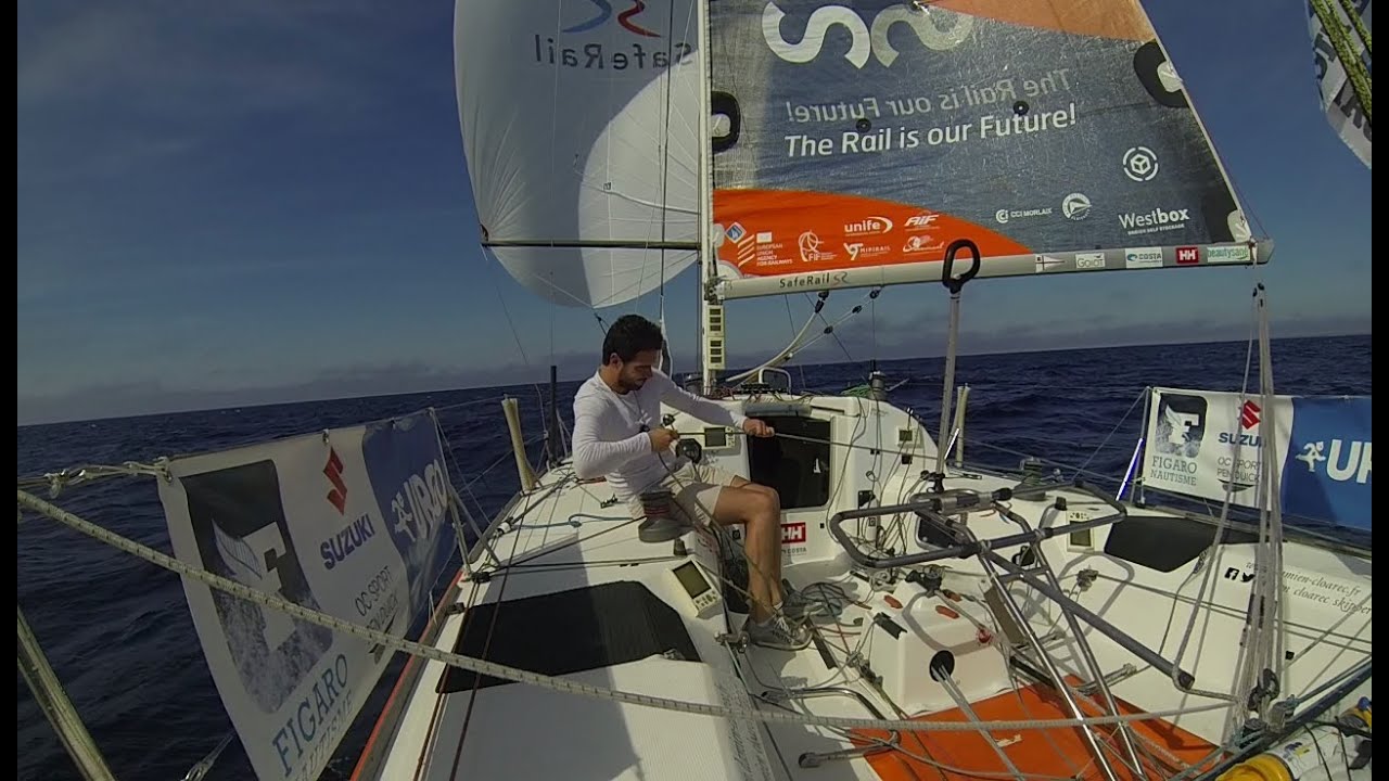 Beneteau Figaro 2 - Single-handed Spinnaker Gybe - YouTube