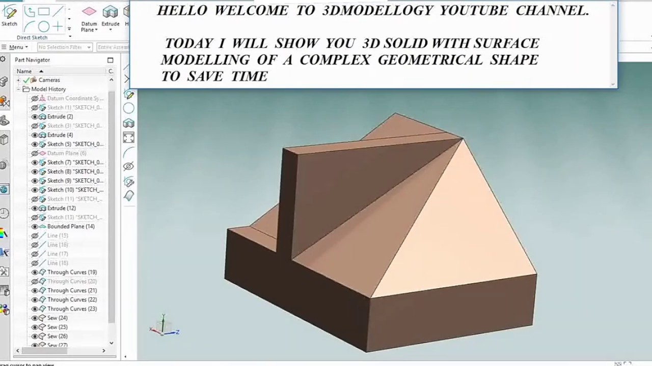 NX TUTORIAL_3- 3D SOLID WITH SURFACE MODELLING OF A COMPLEX SHAPE - YouTube