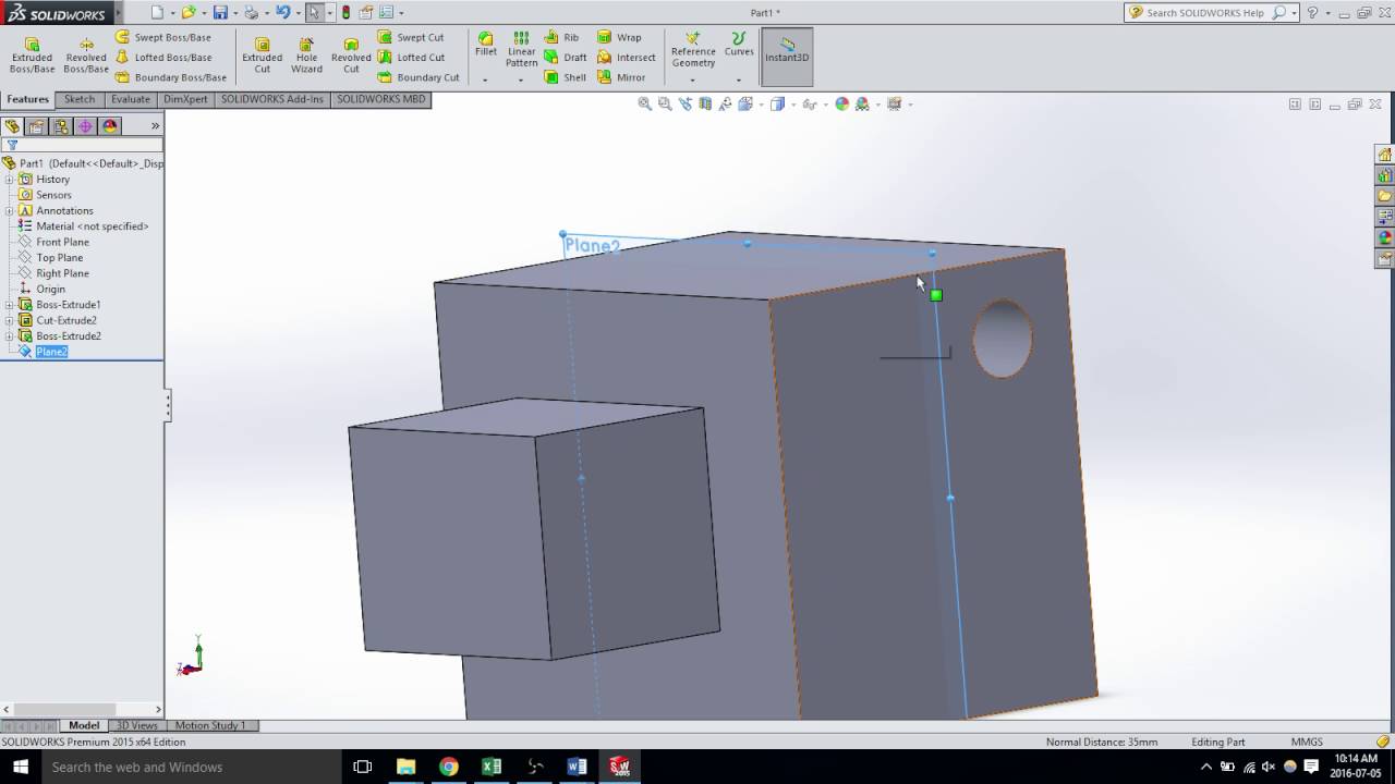 Insert a plane - solidworks 2015 - video 60 - YouTube