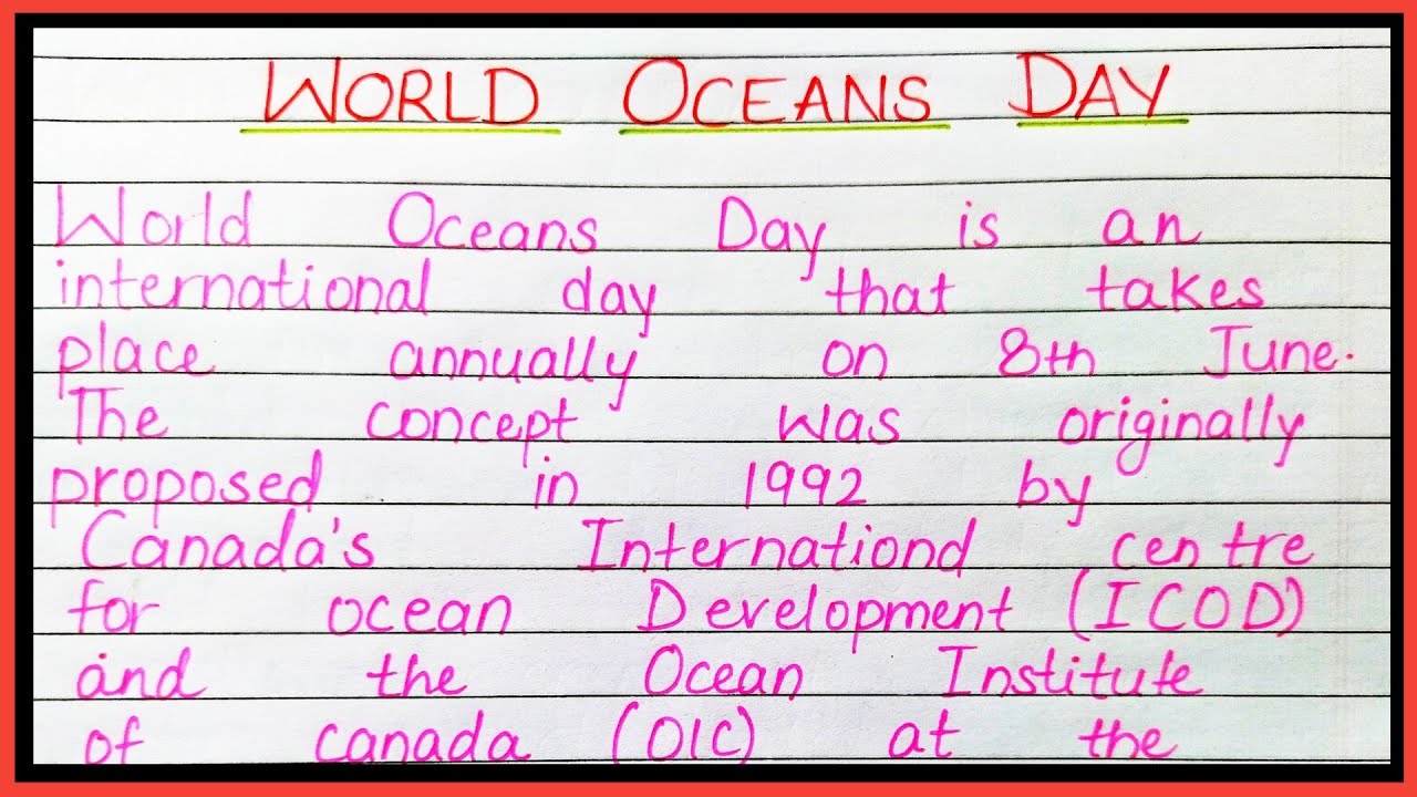 Essay on world ocean day in english - YouTube
