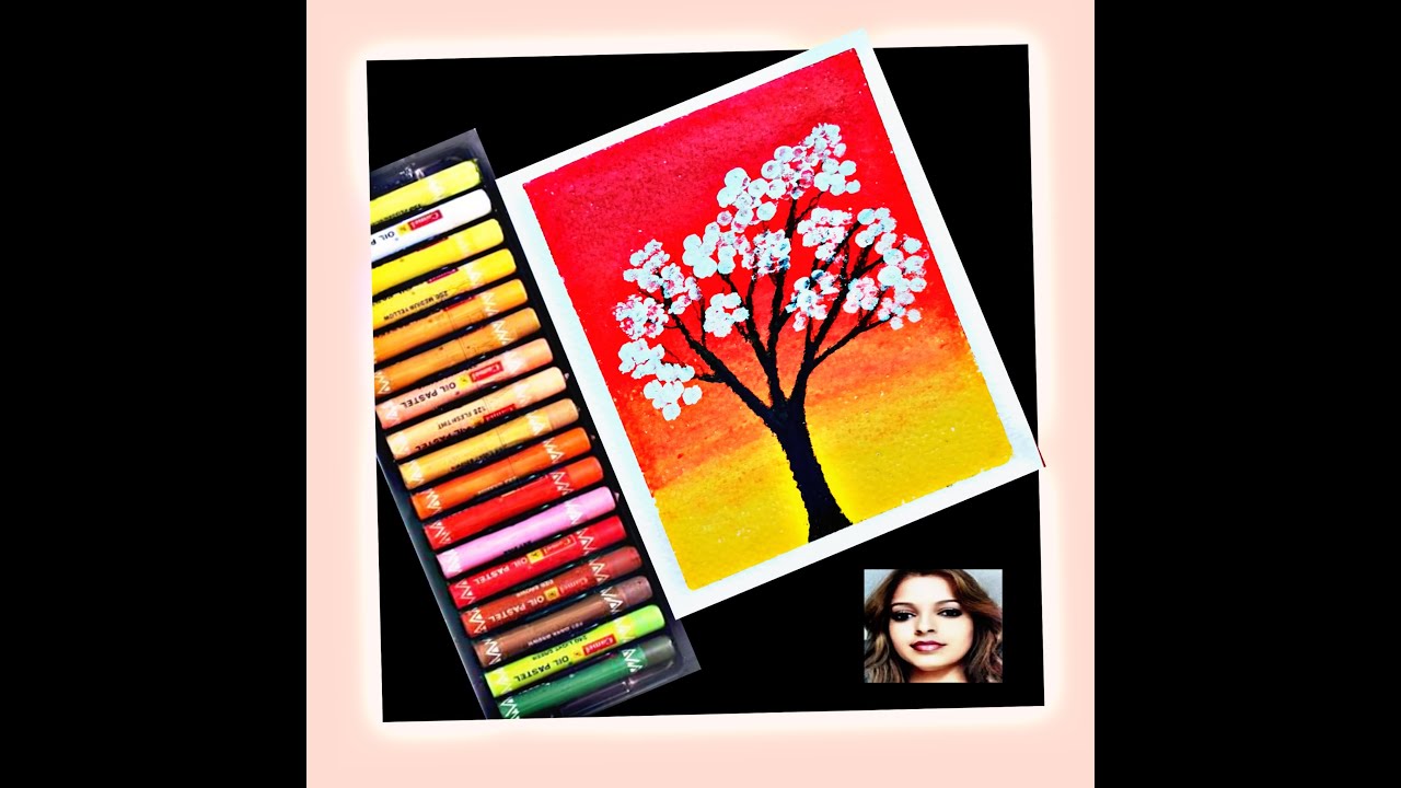 Flower tree / Oil Pastels drawing for beginners / Step by Step - YouTube